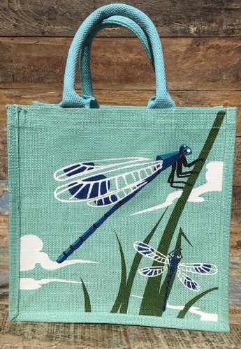 JUTE SHOPPING BAG DRAGONFLIES IN BLUE DESIGN ECO FRIENDLY FAIR TRADE ...