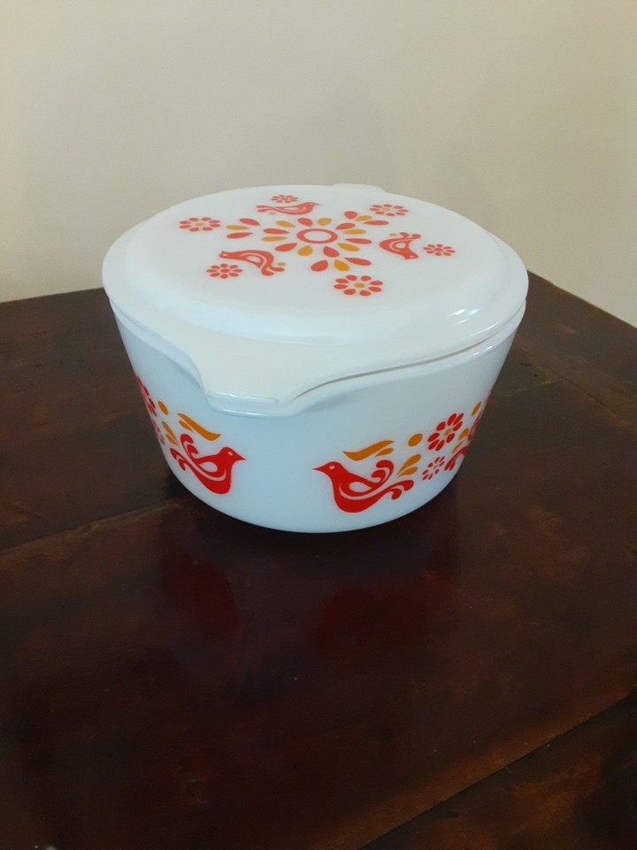 Vintage Pyrex Friendship Pattern Casserole Dish 473 1 QT White Milk ...