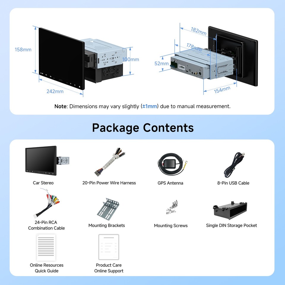 A5L 10" Double DIN & Single DIN Android Car Stereo Wireless CarPlay DSP ...