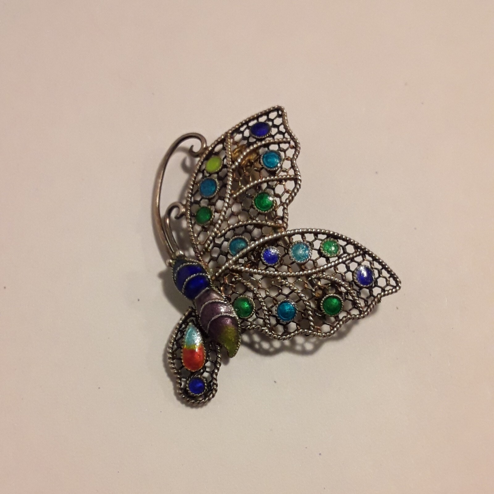 Vintage Chinese Export Silver Filigree Enamel Butterf… - Gem