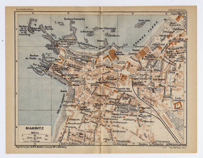 1926 ORIGINAL VINTAGE CITY MAP OF BIARRITZ / BASQUE COUNTRY / GASCONY ...