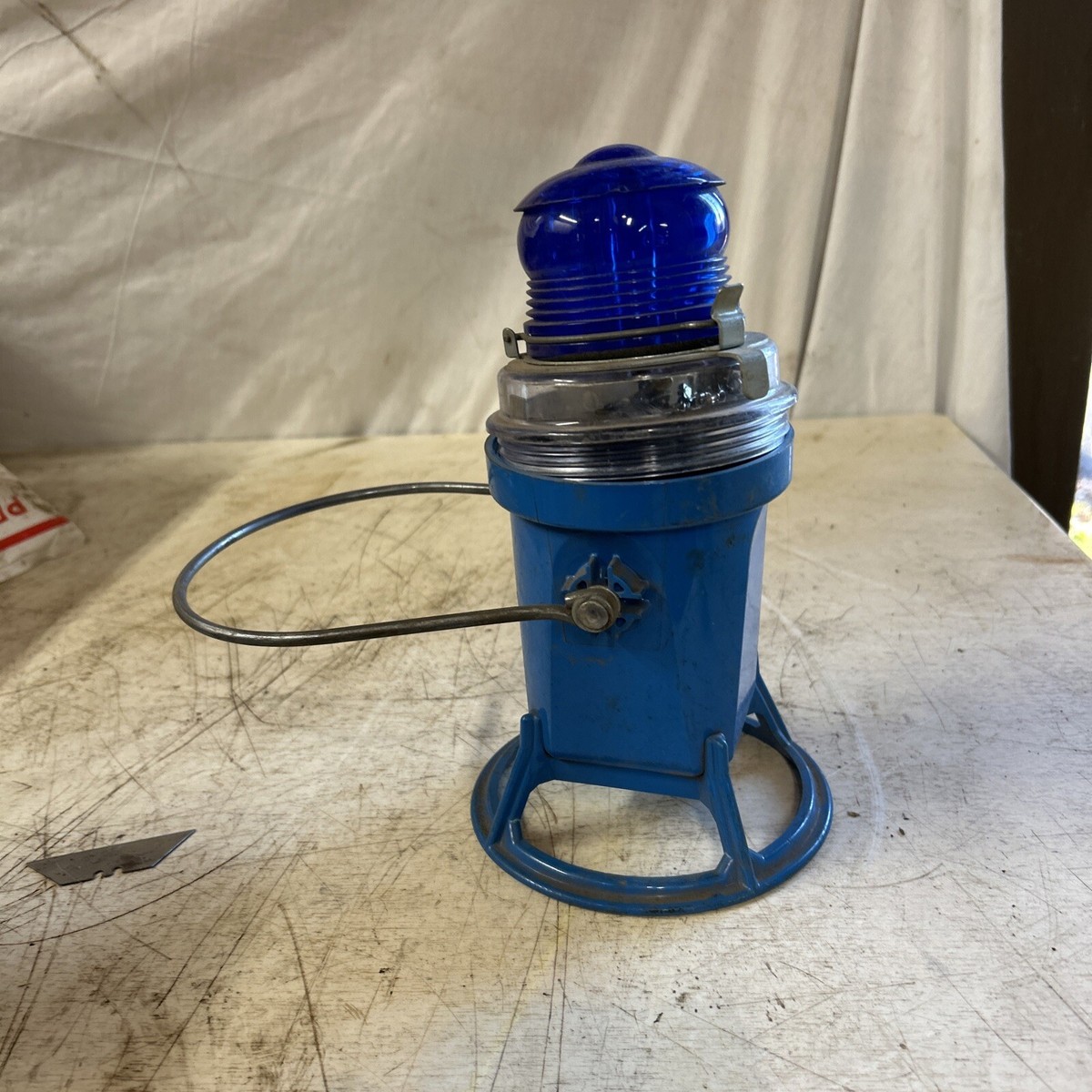 Blue Star With Old Railroad Signal Lantern Vintage Brass Starboard And