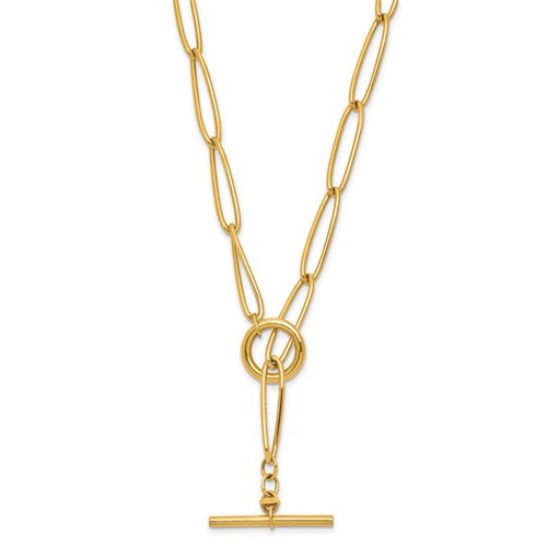 18K Solid Yellow Gold 6.4mm Oval Link Y Drop Chain Necklace | eBay