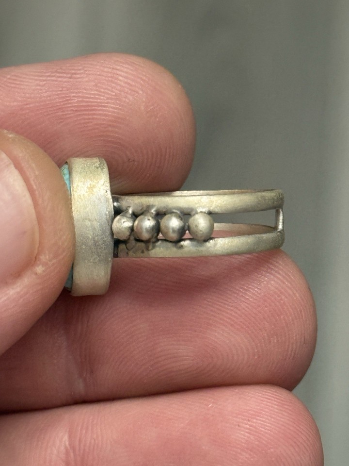 STERLING SILVER NATIVE AMERICAN SW NUMBER 8 TURQUOISE BAND RING SZ 7.25 ...