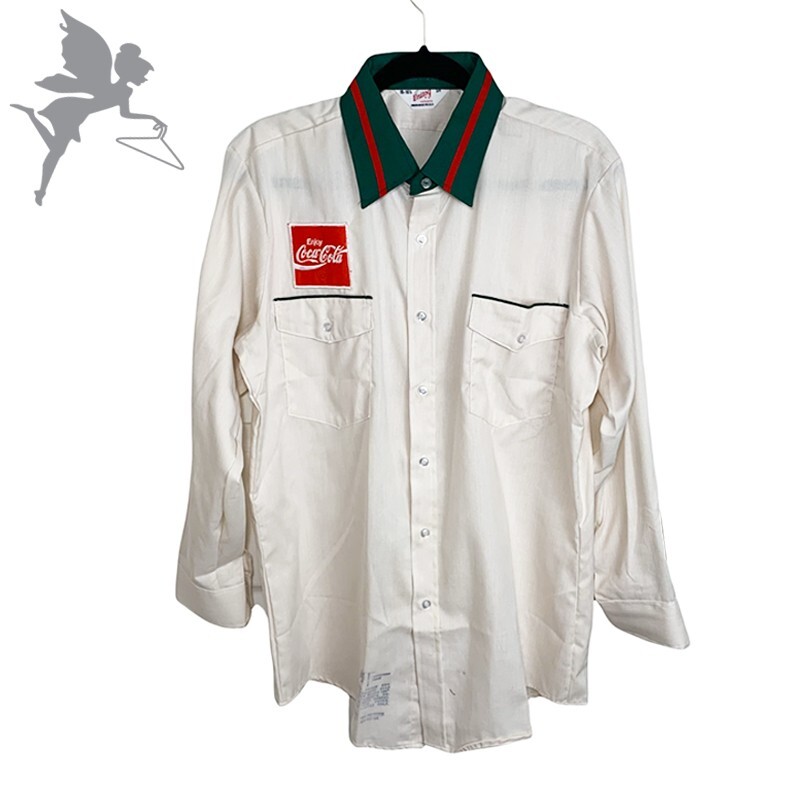 VINTAGE MENS' COCA COLA Long Sleeve Button Front Delivery Driver Shirt ...