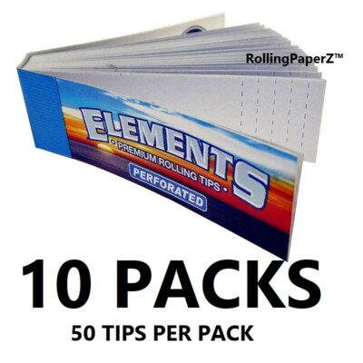 10 X Packs of ELEMENTS - PERFORATED - ROLL UP TIPS/ 50 per Pack/ 500 ...