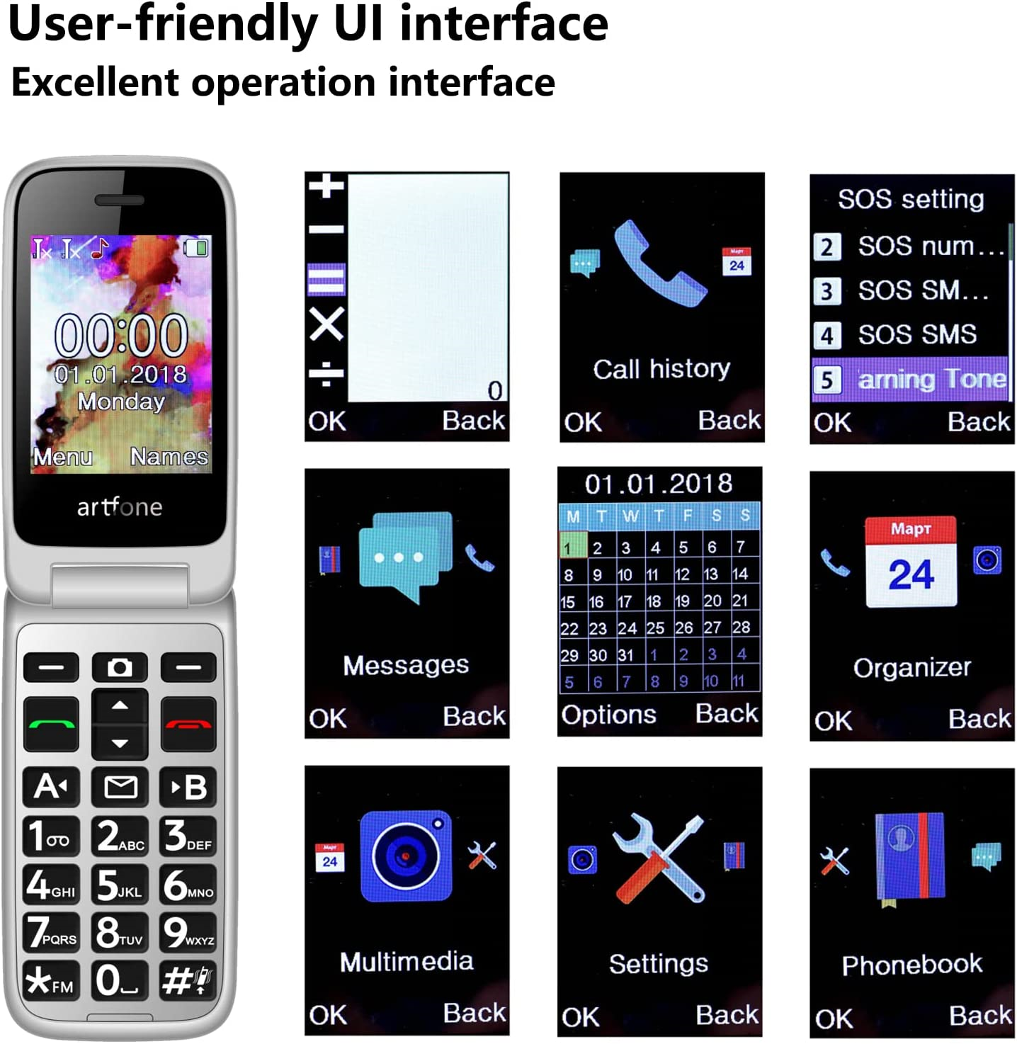 artfone G6 4G Unlocked Basic Mobile Phone for SeniorsFlip PhoneSIM Free ...