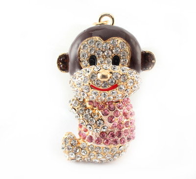 Year of the Monkey Pink Sit Keychain Crystal Charm Cute Animal Purse ...