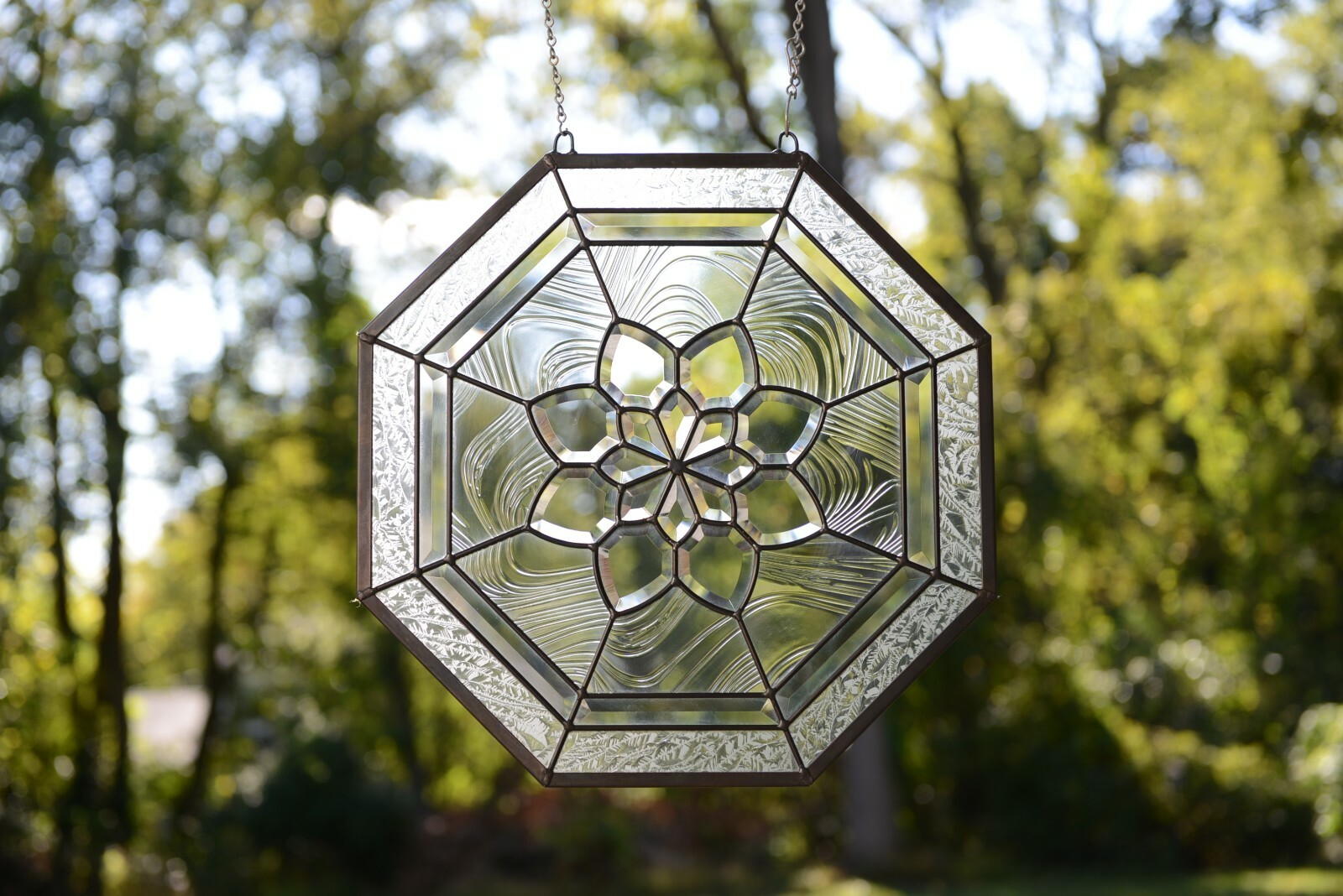 Handcrafted stained glass panel Clear Octagon Beveled window panel 20 ...