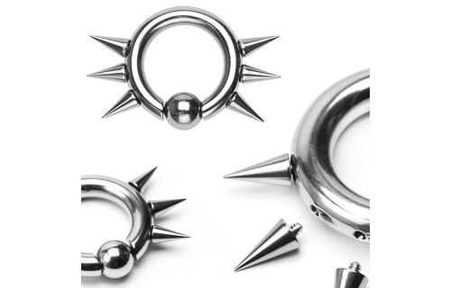 6 Spikes Snap-In Captive Bead Ring CBR Ear Nipple Body Piercing Jewelry ...