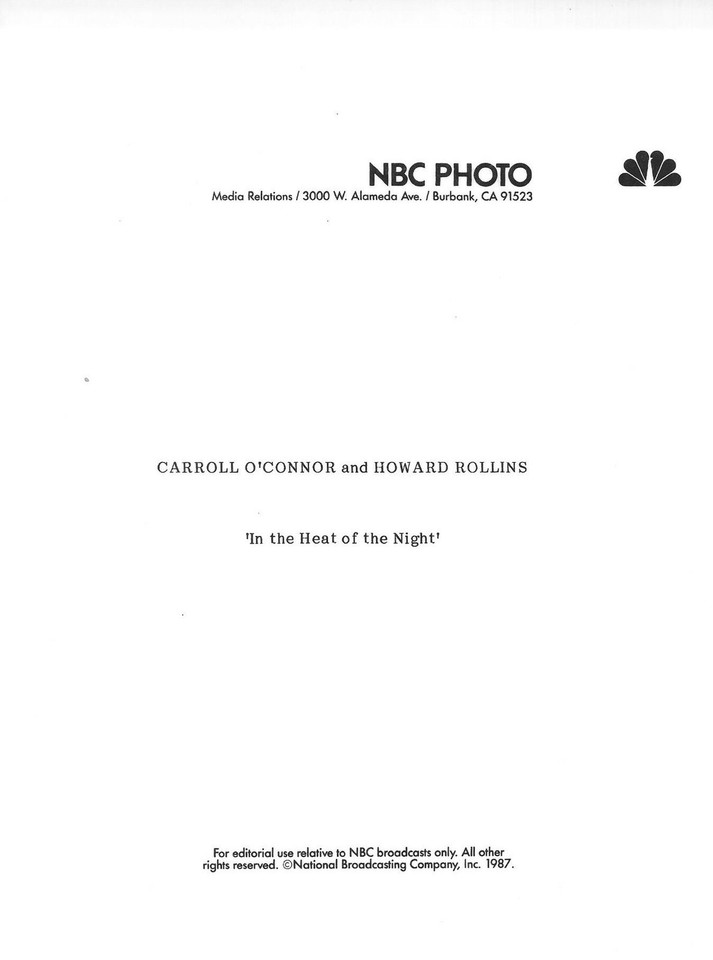 CARROLL O'CONNOR, HOWARD ROLLINS Original TV Photo IN THE HEAT OF THE ...