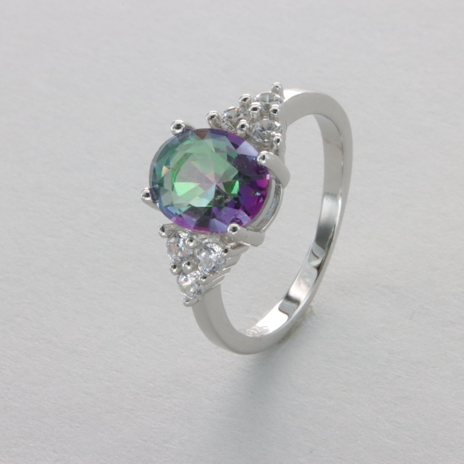 Oval Multicolor MYSTIC TOPAZ Ring - Rhodium finished 925 STERLING ...