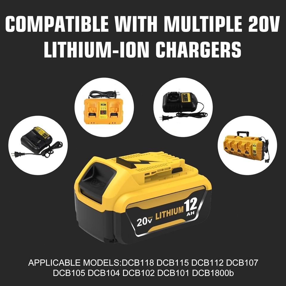 4 Packs DCB206 DCB207 12.0Ah for Dewalt 20V Battery and DCB104 4-Port ...
