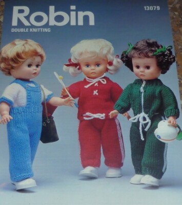Vintage Robin Knitting Pattern Dols DK Tracksuits Dungarees & Jumper No ...