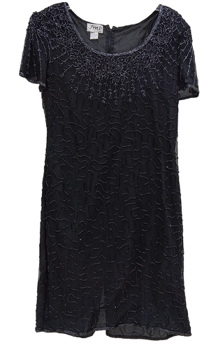 JMD New York Formal Dress XL Black Beaded Sequined 100% Silk Straight ...