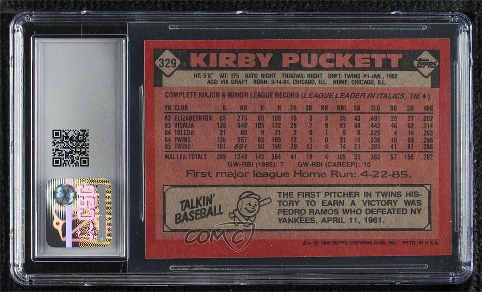 1986 Topps Kirby Puckett #329 CSG 9 Mint HOF 14t3 | eBay