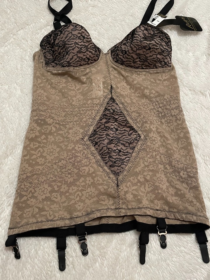 44B RAGO CORSELETTE 6 Garters Open Bottom Girdle Bra Body Briefer Black ...