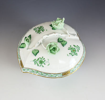 Herend Hand Painted Porcelain Large Bon Bon Box in Green Chinese ...