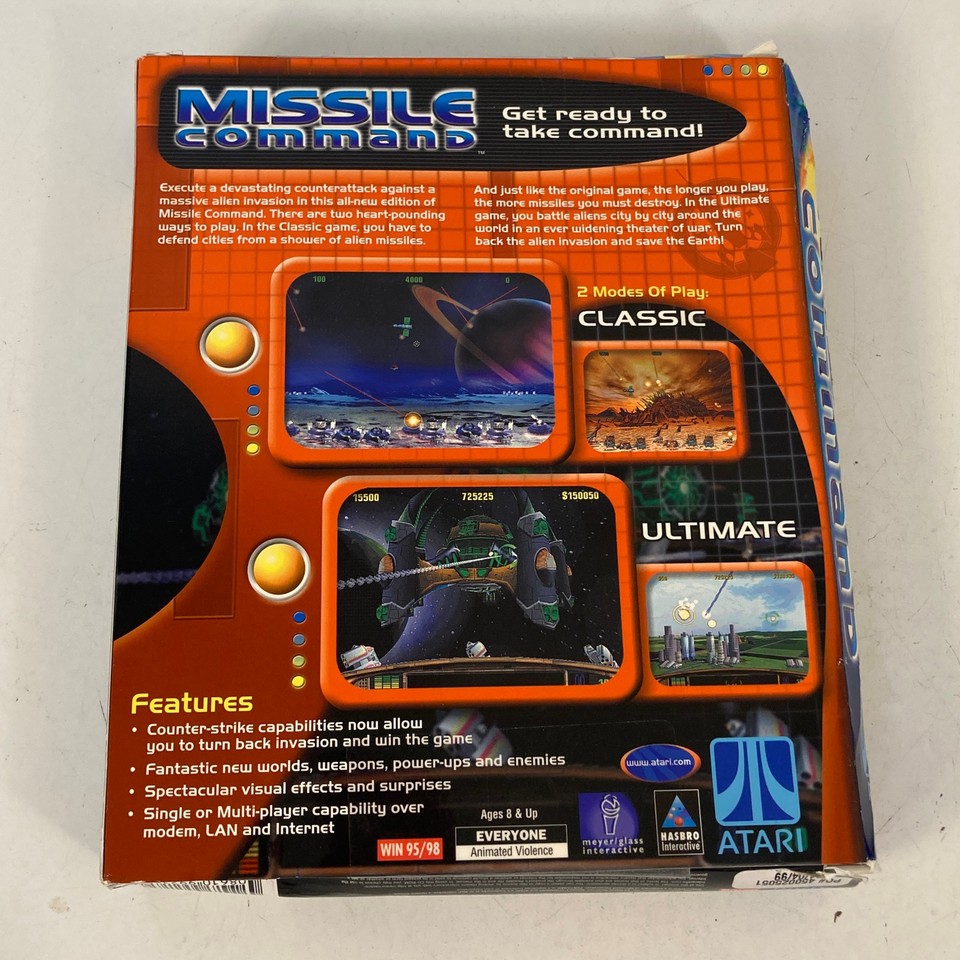 Missile Command PC Big Box CD Game Atari 1999 Made for Windows 95 98 ...