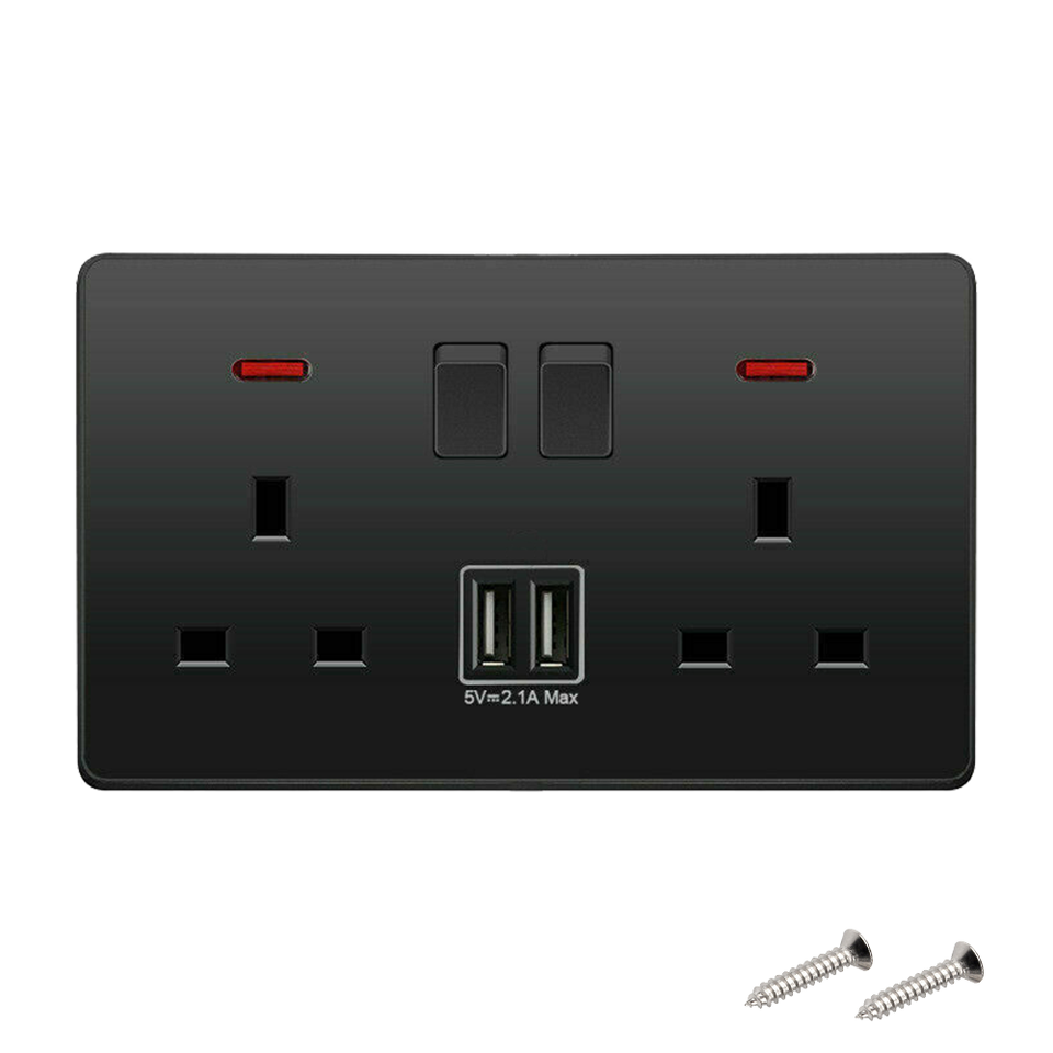 Single/Double Gang Wall Socket 13A With 2 USB Charger Ports Plug ...