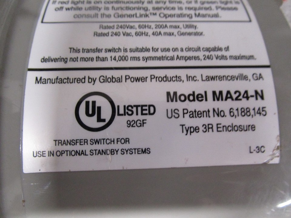 GENERLINK MA24-N Automatic Transfer Switch 240 VAC 40A 856469007025| eBay