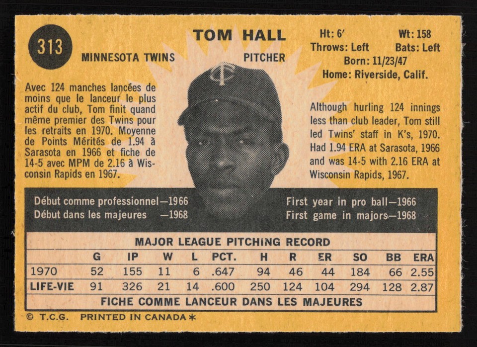 1971 O-Pee-Chee OPC #313 Tom Hall Card CB | eBay