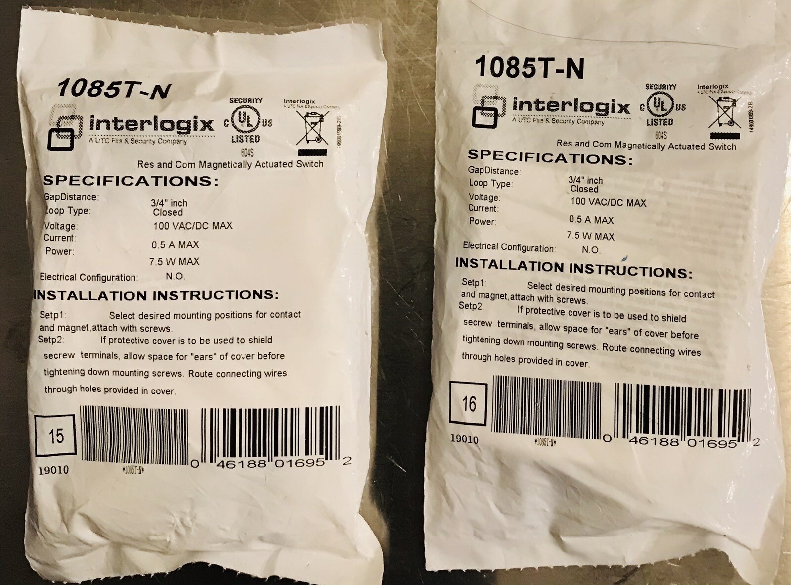 SET OF 2 Interlogix 1085T-N Surface Screw Mount Terminal Contact Bags ...