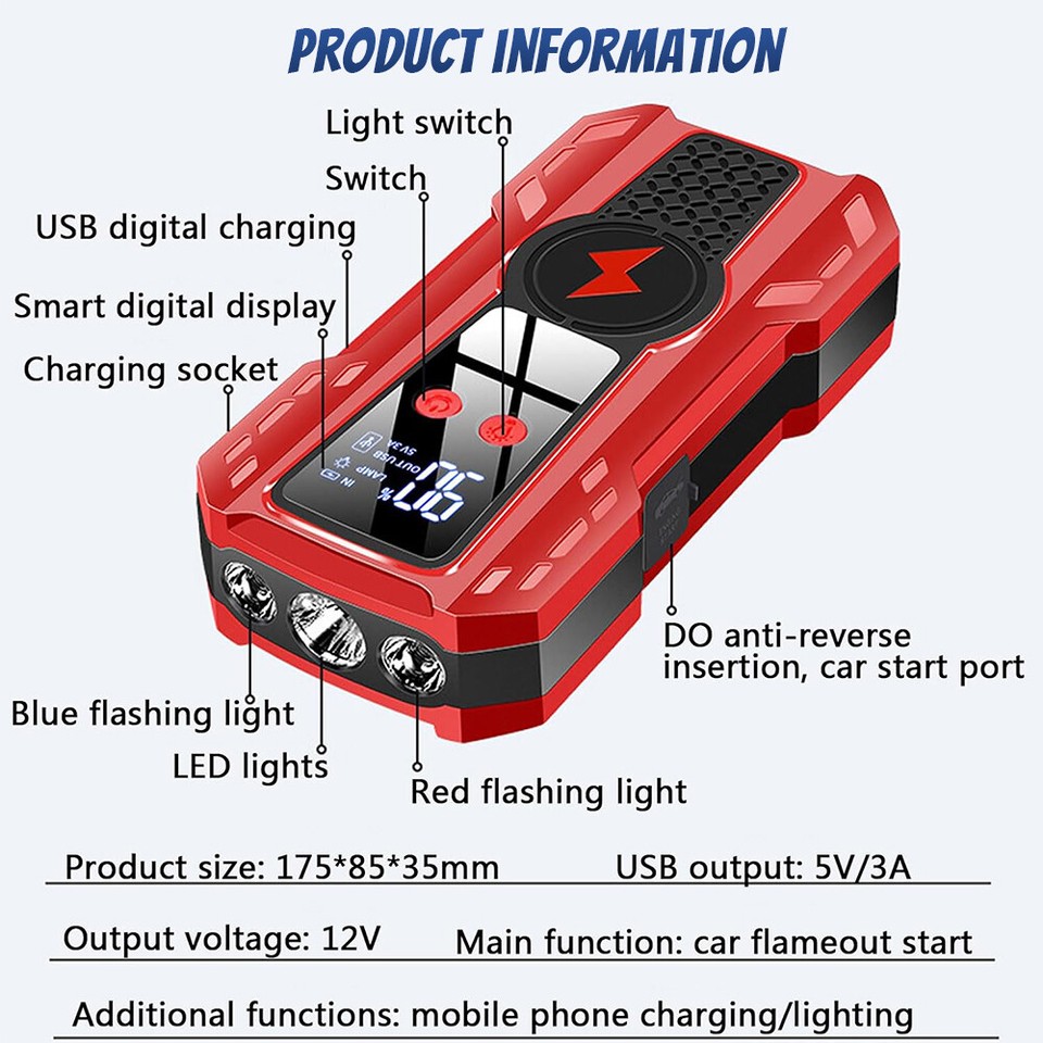 99900mAh Car Jump Starter Booster Jumper Box Power Bank Battery Charger ...