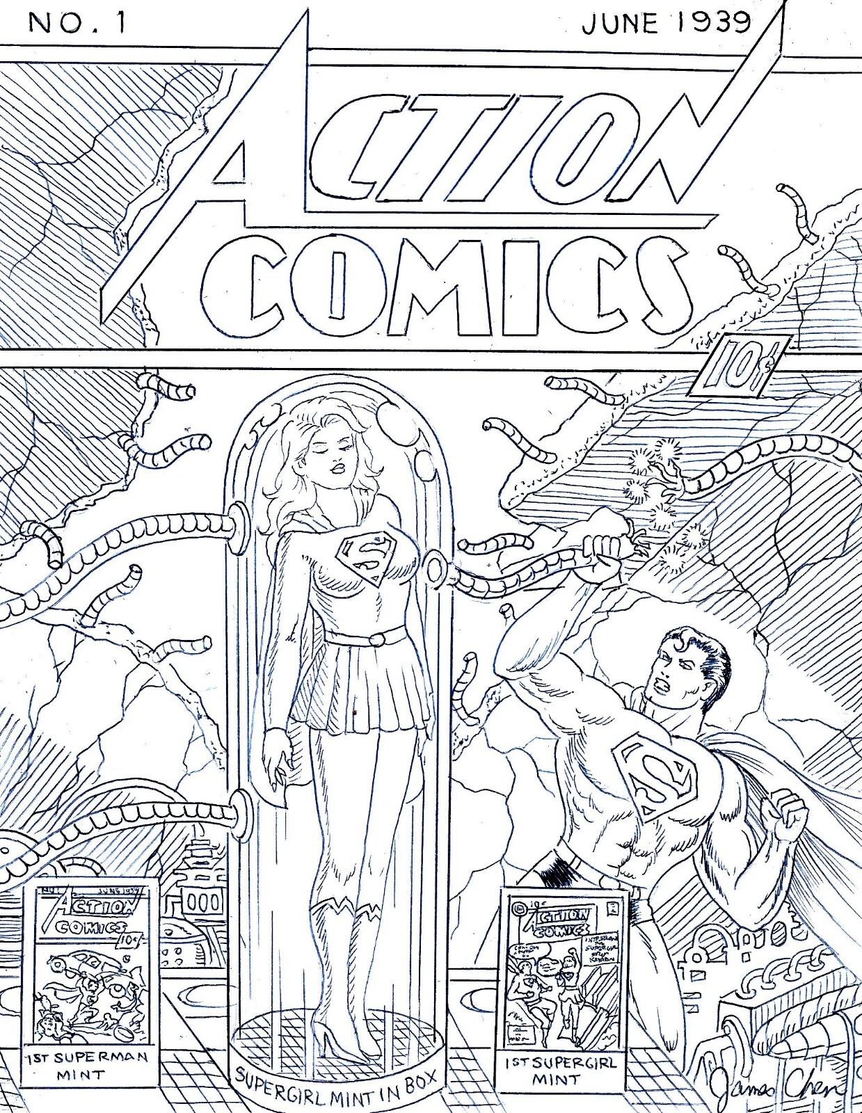 ACTION COMICS # 1 VARIANT COVER ORIGINAL COMIC ART ON CARD STOCK | eBay
