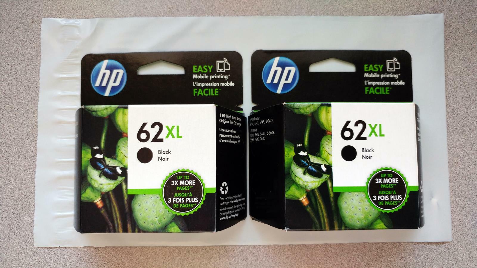 2-PACK HP GENUINE 62XL BLACK INK (RETAIL BOX) OFFICEJET 5740 5741 5742 ...
