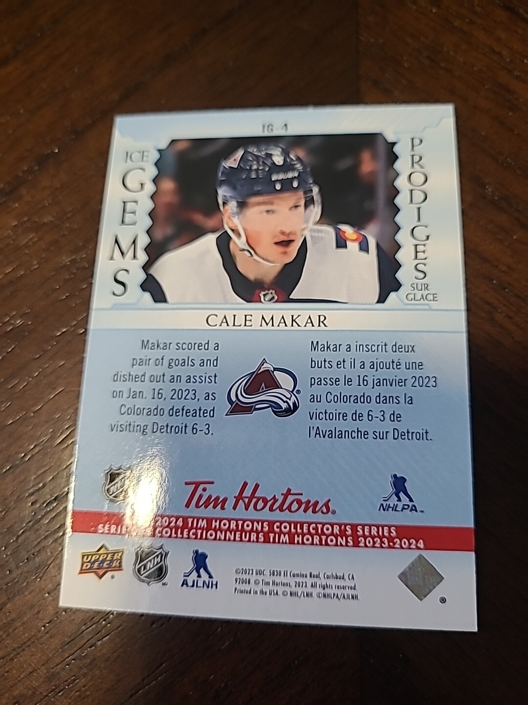 2023 24 Tim Hortons Hockey Ice Gem Cale Makar # IG 4 Mint. | eBay