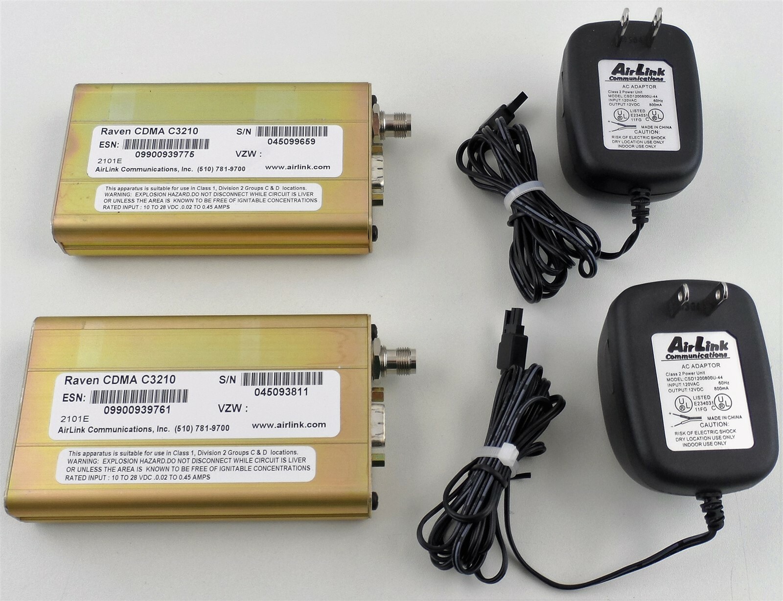 Lot of 2 Airlink Communications CDMA Raven Model C3210 Data Modem/Power ...
