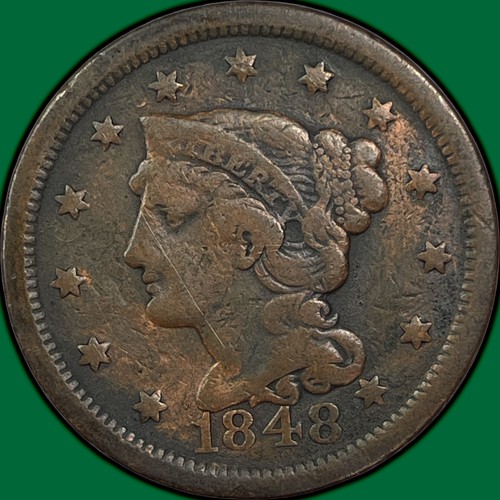 1848 Braided Hair Large Cent Fine F Coin, Scratch on Cheek #33293 | eBay