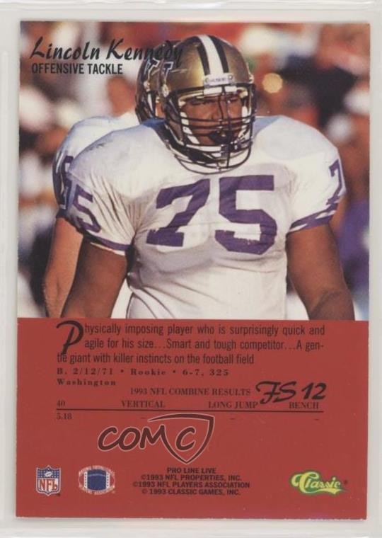 1993 Classic Pro Line Live Future Stars /22000 Lincoln Kennedy #FS12 ...