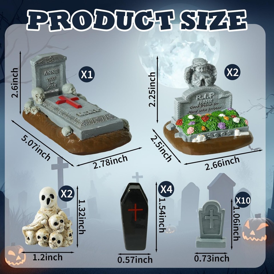 19 Pcs Halloween Miniature Tombstones Halloween Village Accessories ...