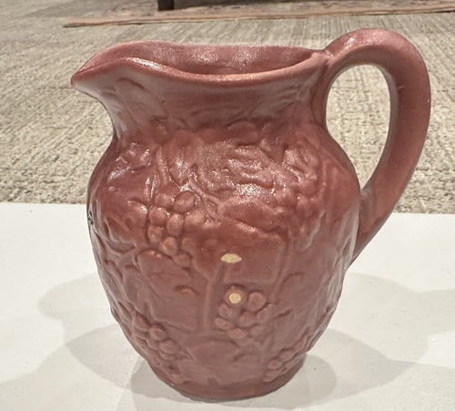 UHL POTTERY BULBOUS 4.5" MILK PITCHER 184 GRAPE LEAF VINE PINK ROSE ...