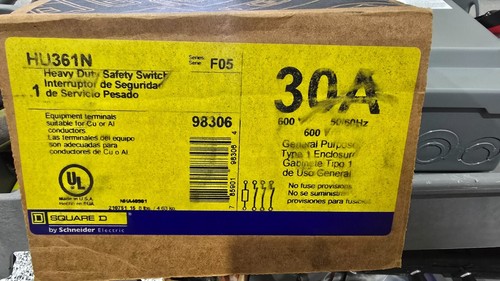 SQUARE D, HEAVY DUTY SAFETY SWITCH, HU361N, 30 A, 600 V, 3 P, NF, NEMA ...