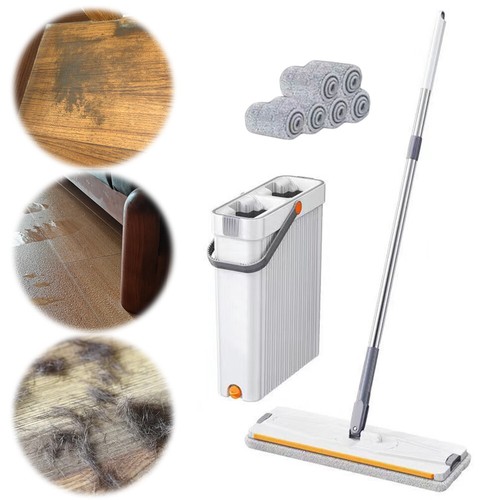 Squeeze Kitchen Bathroom Mop 6 Microfiber Cloth Hand Free Lazy Cleaning ...