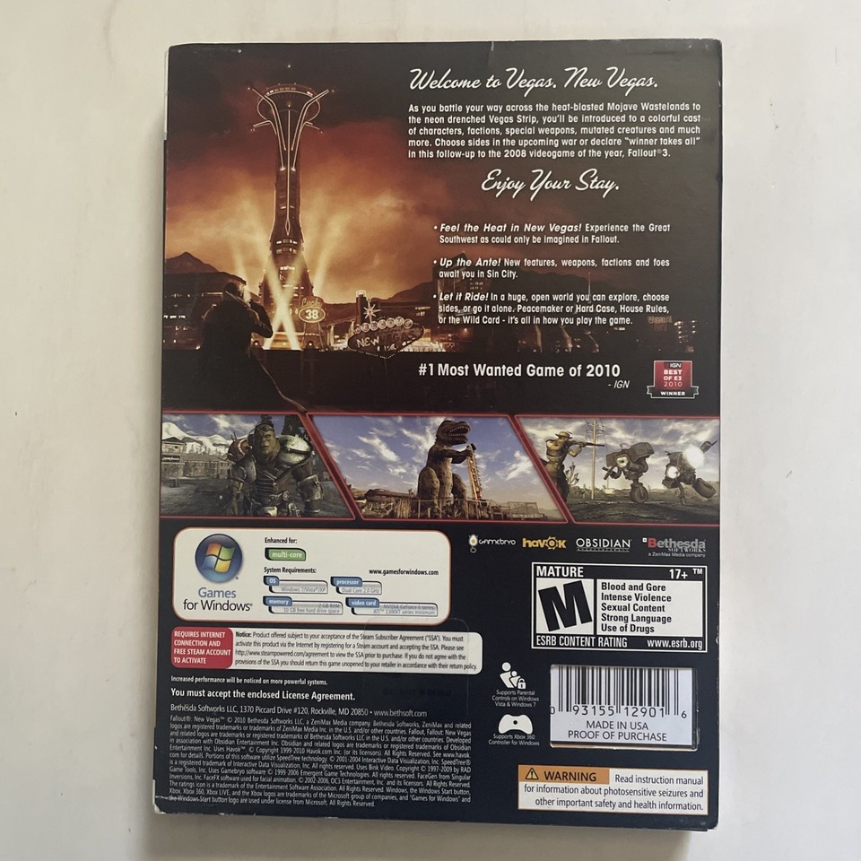 Fallout: New Vegas (Windows, PC DVD-ROM, 2010) Brand New, Factory ...