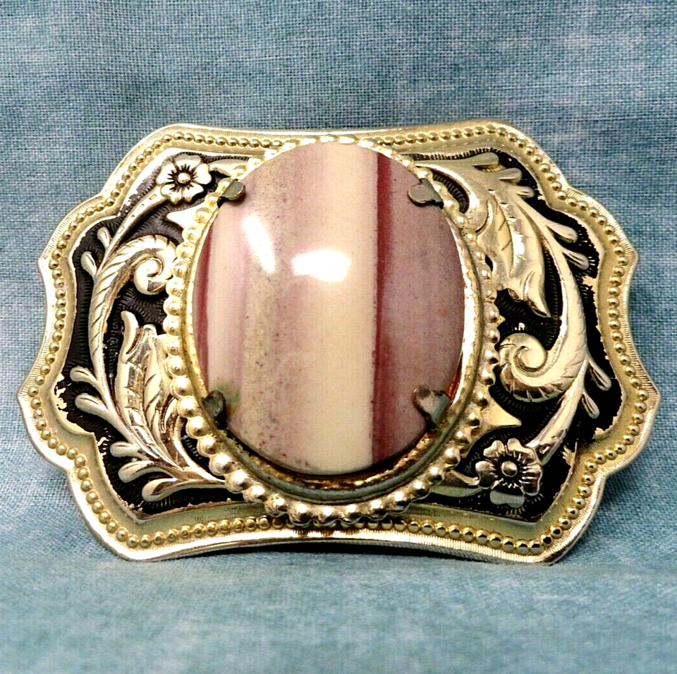 Western Floral Scroll Belt Buckle Banded Jasper Cowboy Cowgirl Vtg ...