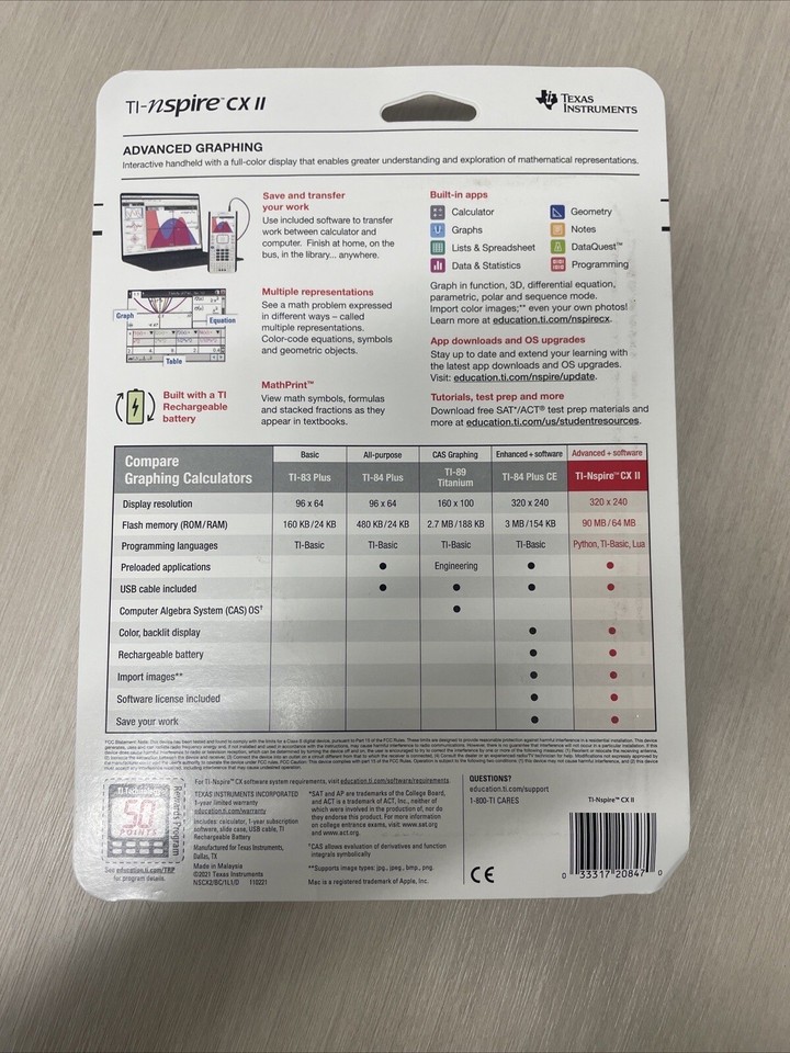 Texas Instruments TI-Nspire CX II CAS Color Graphing Calculator ...