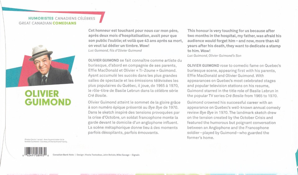 Olivier Guimond Great Canadian Comedians Canada FDC 2014 (136809) | eBay