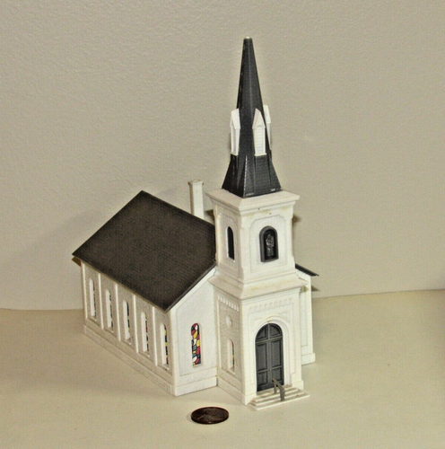 ho scale WHITE CHURCH w/ Stained Glass Windows for Model Train Layouts ...