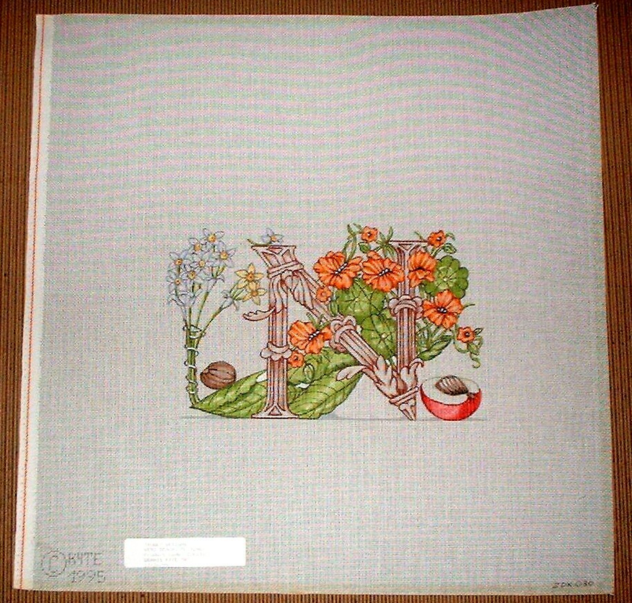 Monogram Floral Letter "N" Hand Painted Needlepoint Canvas Dennis Kyte ...