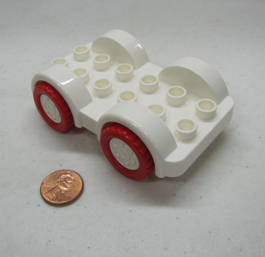 Lego Duplo White Car Base Vehicle W/ Fenders & White Wheels Red Tires ...