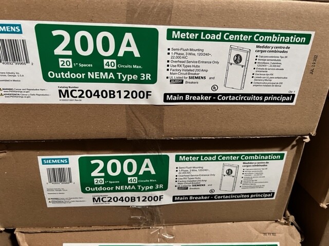 Siemens MC2040B1200F 20 Space 40 Circuit 200-Amp Flush Mount Meter Load ...