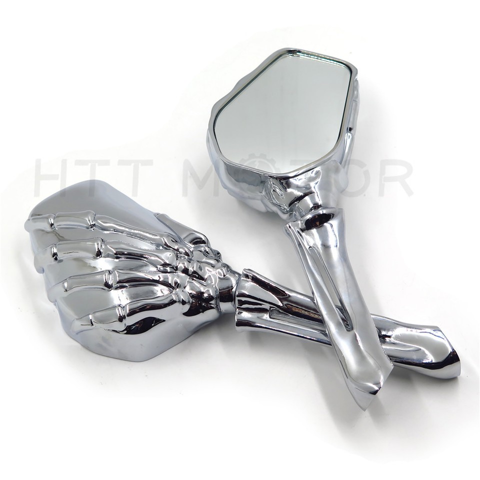 Motorcycle Chrome Skull Skeleton Hand Side Rearview Mirrors For Harley ...