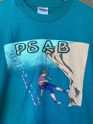 Vintage PSAB Mountaineer Club Mountain Rock Climbing Mens Large Teal T ...