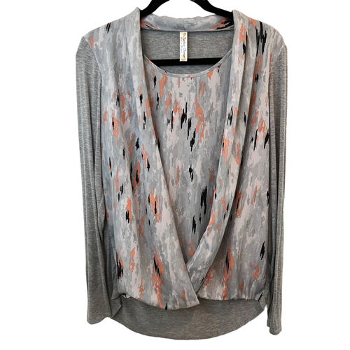 Perceptions Faux Wrap Blouse with Attached Tank High Low Hem Long ...