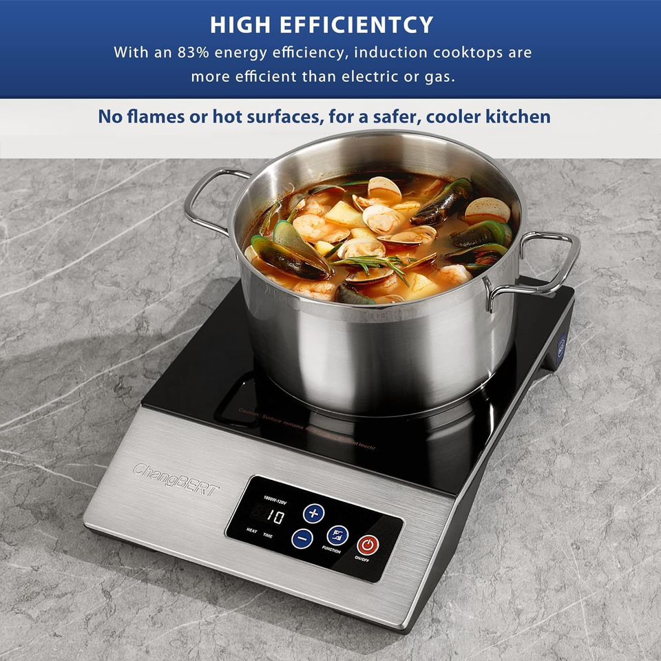 ChangBERT 1800W Induction Cooktop, Portable, Large 8” Heating Stainless ...